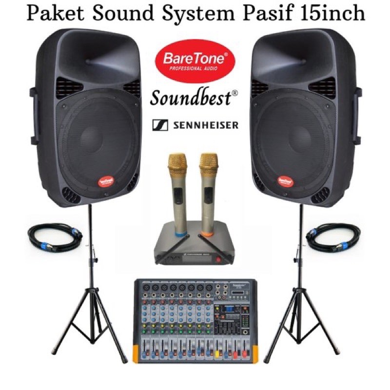 Jual Paket Sound System Pasif 15inch Baretone Mixer Plus mic Wireless | Shopee Indonesia