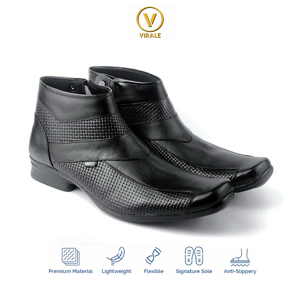 Jual Sepatu Pantofel Boots Pria Kulit Asli Full Hitam E 06 | Shopee ...