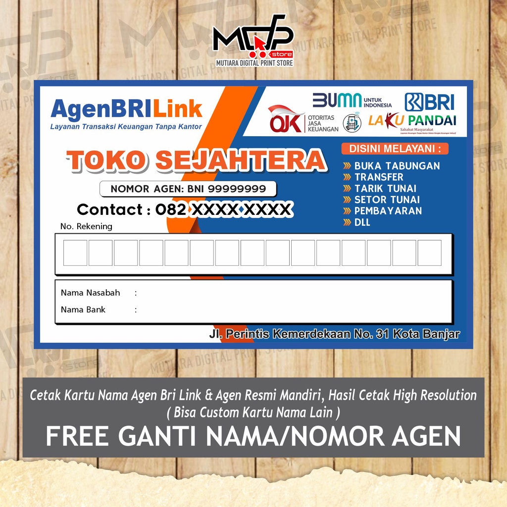 Jual KARTU NAMA AGEN BRILINK BANK BRI MDPRINTSTORE | Shopee Indonesia