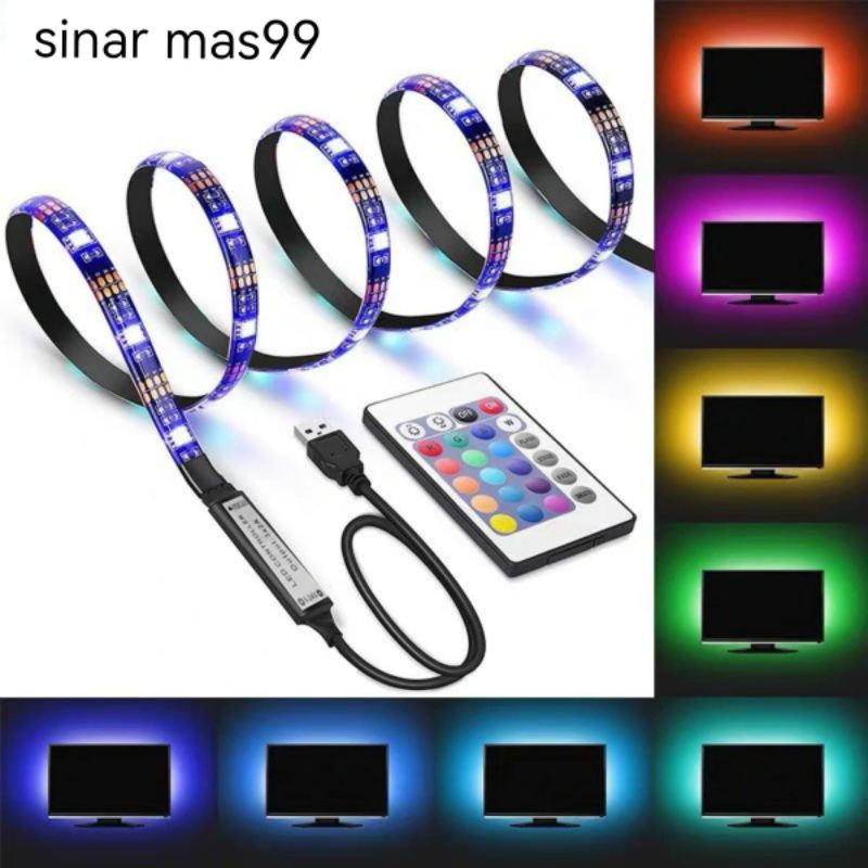 Jual LAMPU STRIP LED COLOK USB 5V POWERBANK RGB 5050 REMOT UNTUK ...