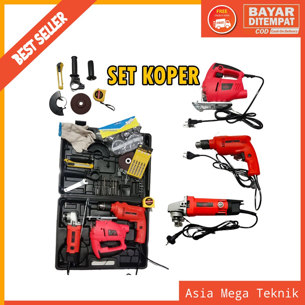 Jual PAKET TUKANG 1 SET KOPER BOR LISTRIK/ IMPACT DRILL, MESIN GERINDER ...