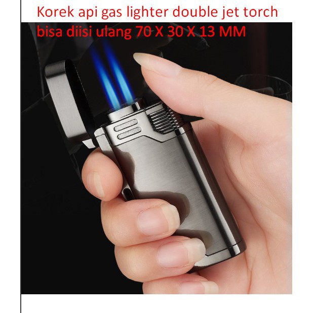 Jual Korek api gas lighter double jet torch diisi ulang 70 X 30 X 13 MM ...