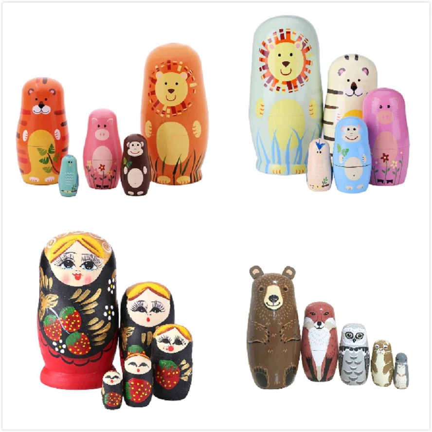 Jual 5/10pcs/set Cute Wooden Nesting Dolls Braid Cartoon Traditional ...