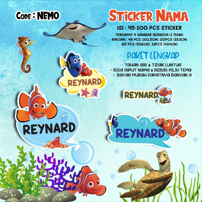 Jual Sticker / Stiker Label Nama Karakter Tema FINDING NEMO DORY ...