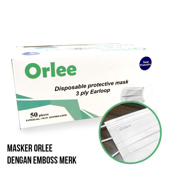 Jual Masker 3 ply putih White Orlee Medis 3ply Earloop Kemenkes 3ply 50 ...