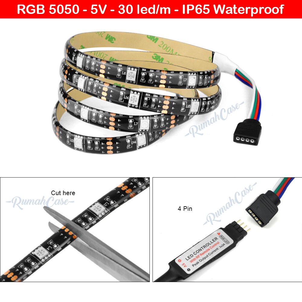 Jual ECER per 10 / 50 cm LED Strip RGB 5050 5v 30 led/m IP65 IP44 ...