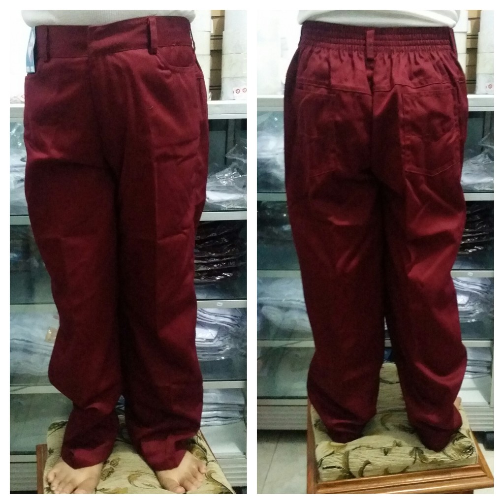 Jual Celana Panjang Merah SD Seragam Sekolah Bahan Nagata Drill warna maroon | Shopee Indonesia