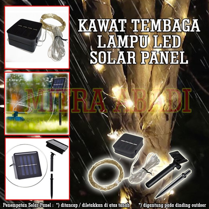 Jual Lampu Natal Kawat Tembaga LED SOLAR PANEL 100 LED 10 Meter ...