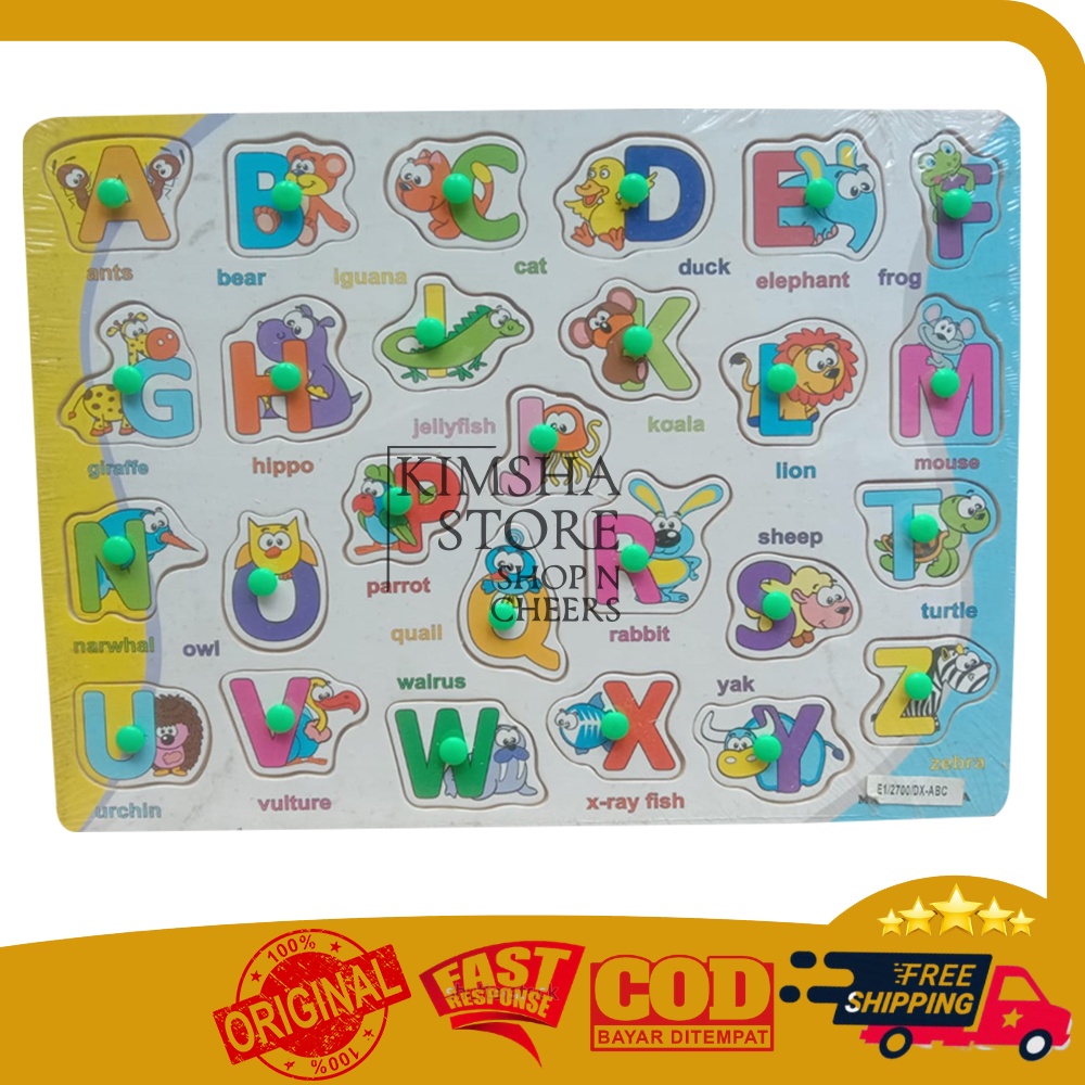Jual Puzzle Kayu Abjad Besar Huruf Gambar Hewan Binatang Wood Knob ...