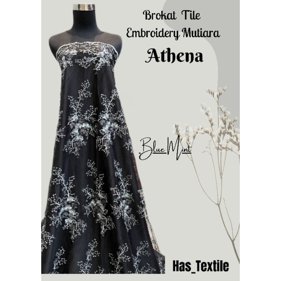 Jual Bahan Kain Kebaya Brokat Hitam Embroidery Mutiara Athena 2 Tone ...