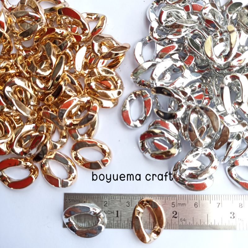 Jual mote rantai oval lengkung metalik / mote ring rantai / mote rantai ...