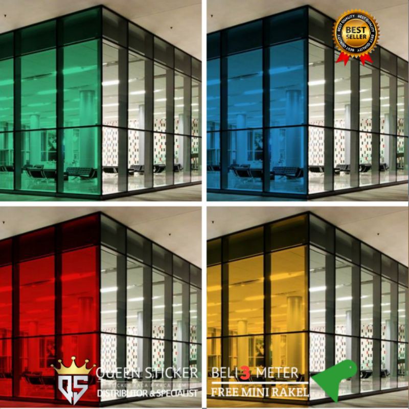 Jual Stiker Kaca Film Jendela Rumah Gedung Riben Merah Kuning Hijau ...