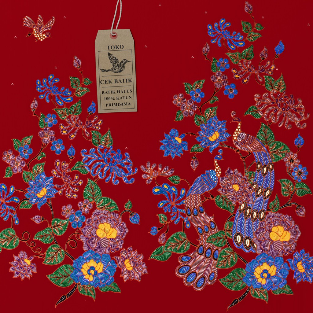 Jual kain batik - Motif Batik Burung Merak & Bunga Warna Manis (Merah ...