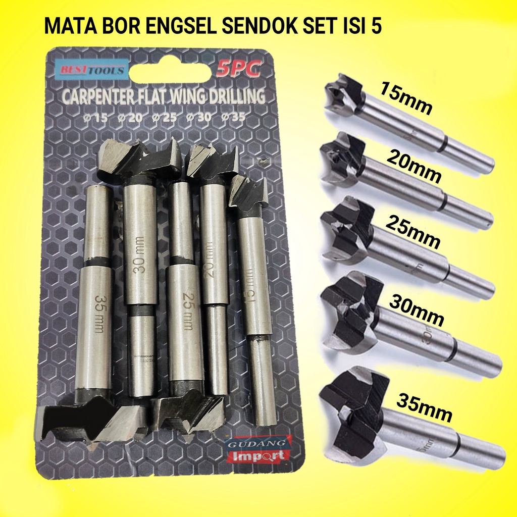 Jual MATA BOR ENGSEL SENDOK FORSTNER PELUBANG KAYU PEMBOLONG SET ISI 5 ...