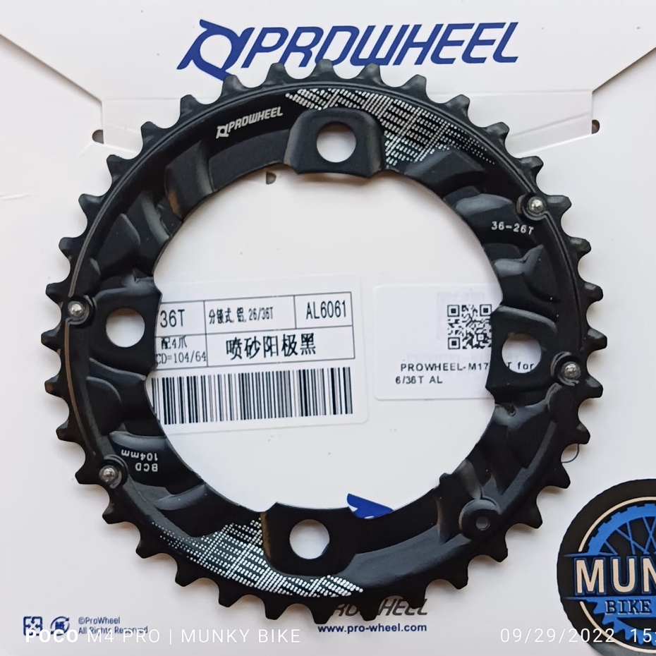 Jual Chainring Prowheel 36T 38T 42T 32T 44T BCD 104 BCD untuk double Triple chainring sepeda ...