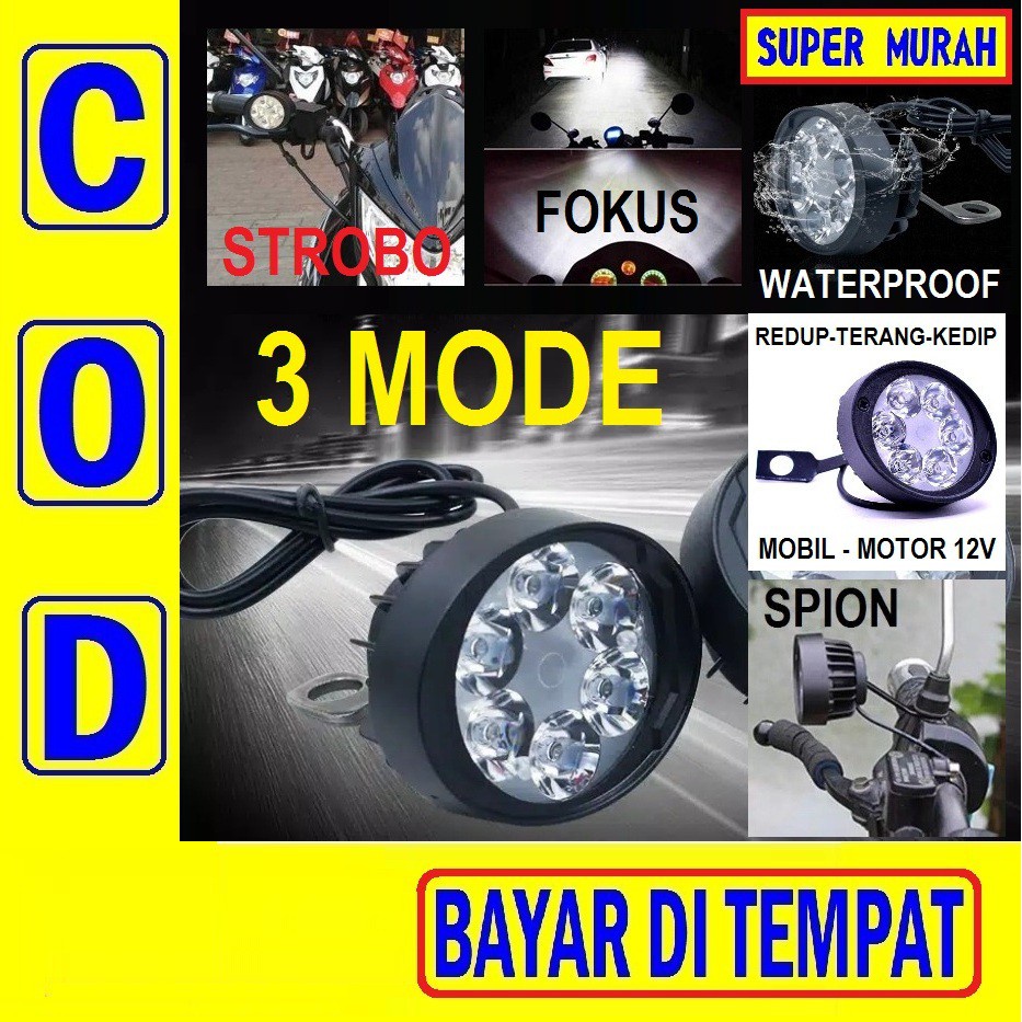 Jual KUL 6I Lampu Led Strobo Flash 3 Mode 6 Mata Sorot Tembak Spion 12v ...