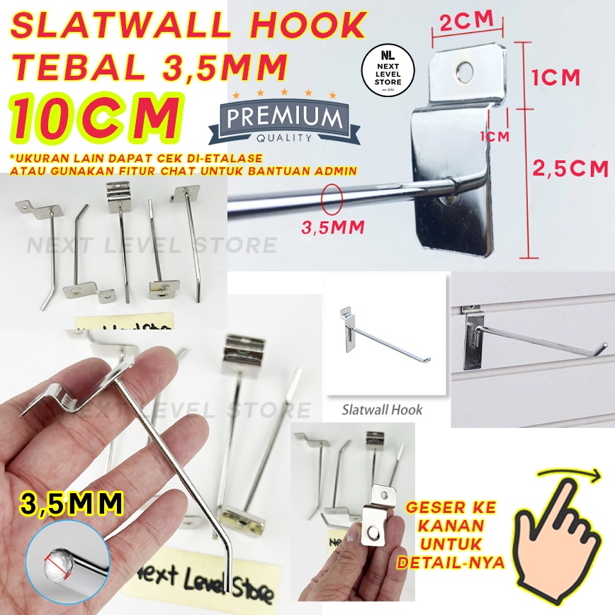 Jual Slatwall Hook Cantolan 10 CM TEBAL 3,5mm Stainless Slat Slot Wall ...