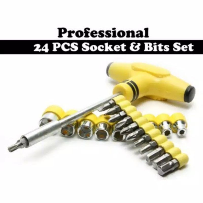Jual HS 24 pcs socket & bits set / obeng set & kunci T | Shopee Indonesia