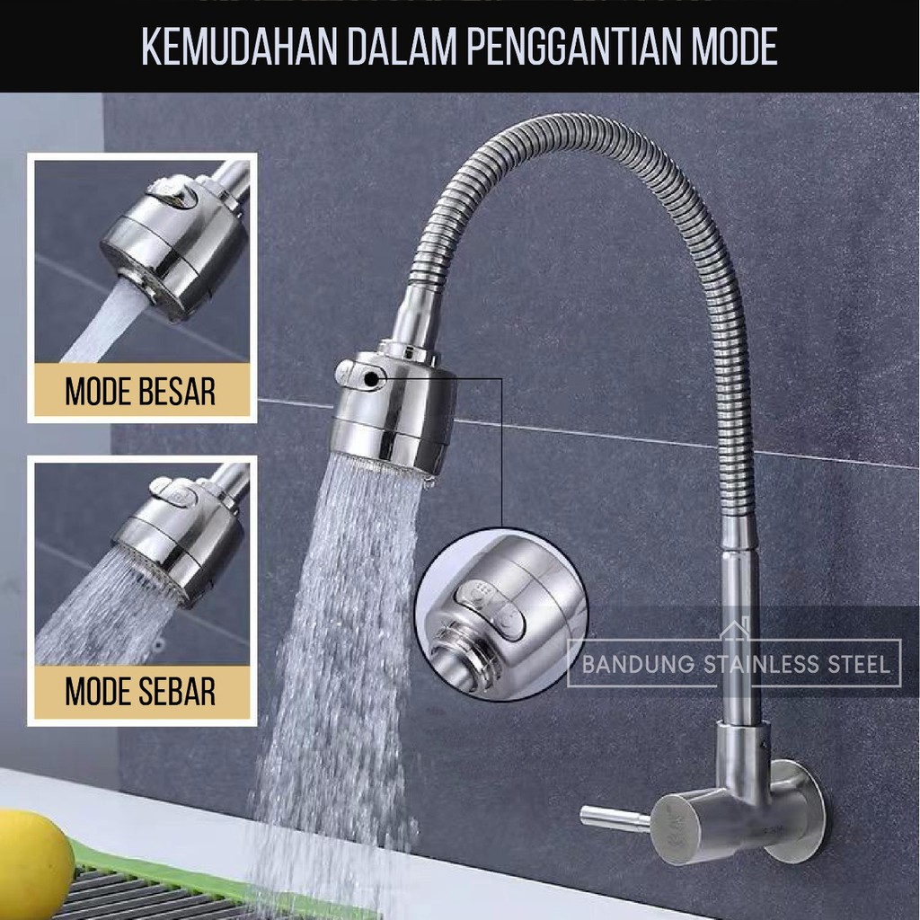 Jual Kran keran air leher angsa fleksibel dapur tembok full stainless ...