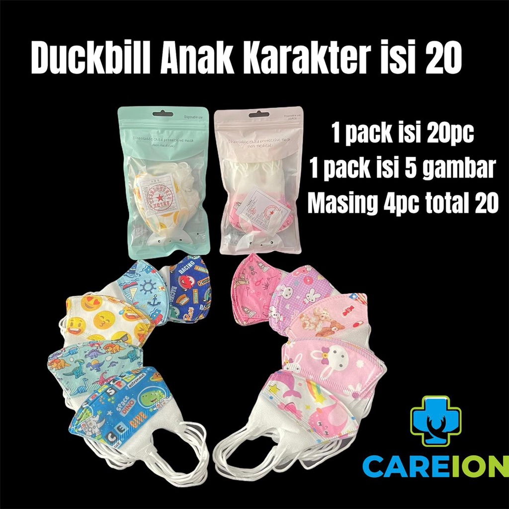 Jual MASKER KARAKTER ANAK DUCK BILL CAREION isi 20pc MASKER DUCKBILL ...
