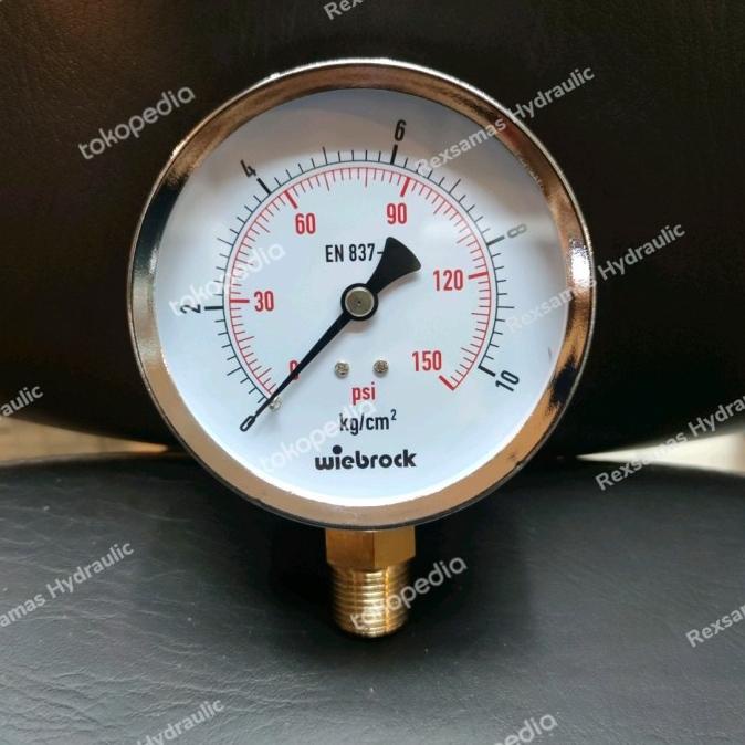 Jual 10 BAR (KG/CM2) 4 INCH PRESSURE GAUGE-BOTTOM- BLACK STEEL-WIEBROCK | Shopee Indonesia
