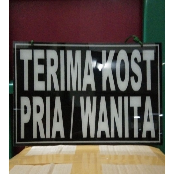 Jual Papan Tulisan Terima Kost Akrilik Custom / Papan acrylic Penanda ...