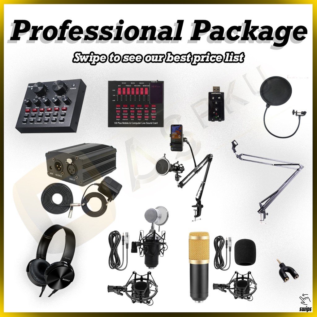 Jual Premium Paket Mic Condenser Soundcard V8 V8s V8+ Plus Phantom ...