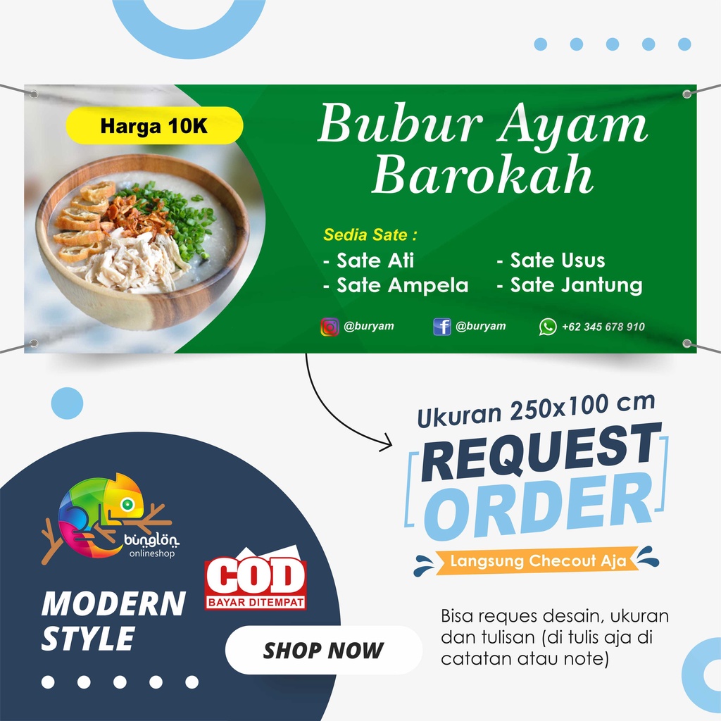 Jual Size 250x100 Cm, Spanduk Banner Bubur Ayam Keren | Shopee Indonesia