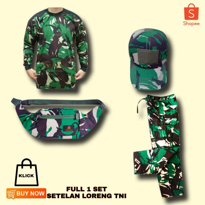 Jual BAJU SERAGAM LORENG TNI SATU SET LENGKAP KAOS LENGAN PANJANG ...