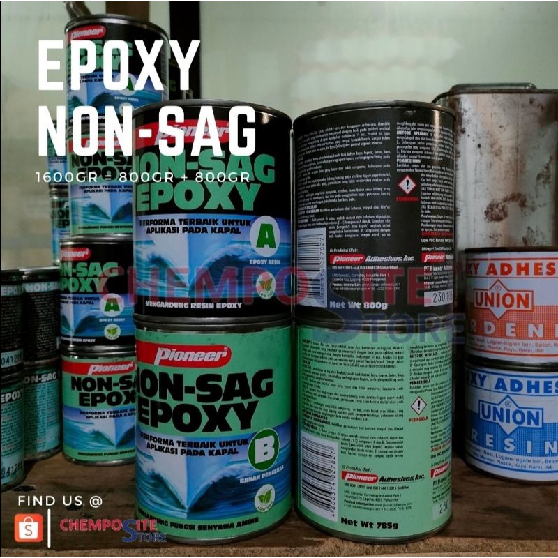 Jual PIONEER epoxy non-sag kemasan pint 1600gr = 795gr+800gr lem epoxy ...