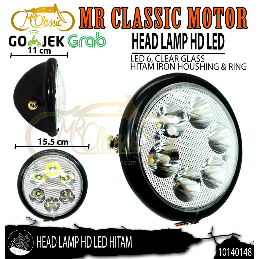 Jual Head Lamp/Lampu Depan HD LED Hitam Bening Variasi Motor Custom ...