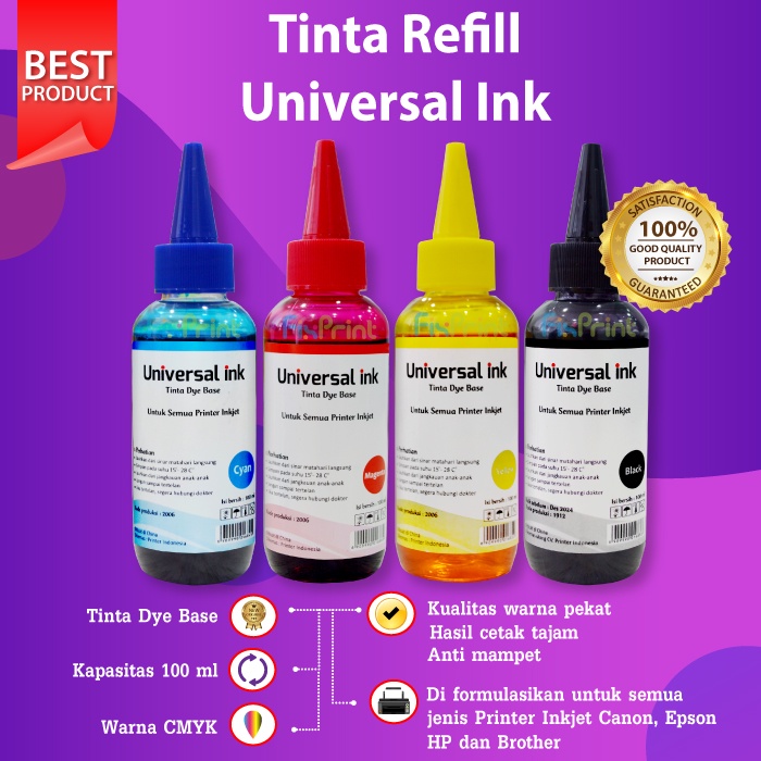 Jual Tinta refill Universal Ink 100ml Printer Canon Epsn XP Brther 790 ...