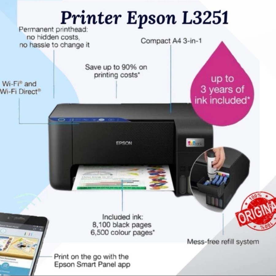Jual TKDN L3251 (Print, Scan, Copy, Wi-Fi Direct) - Epson EcoTank L3251 ...