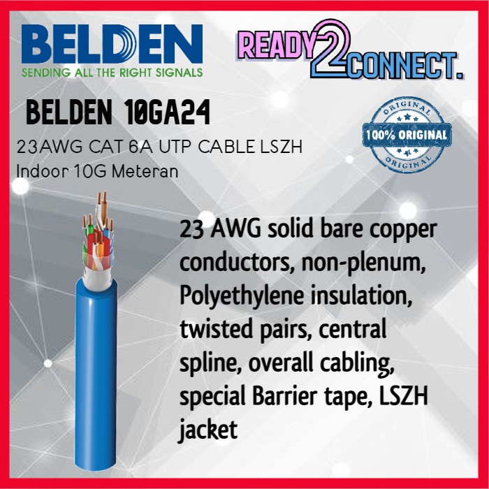 Jual Belden 10GA24 23AWG CAT 6A UTP CABLE LSZH Indoor 10G Meteran ...