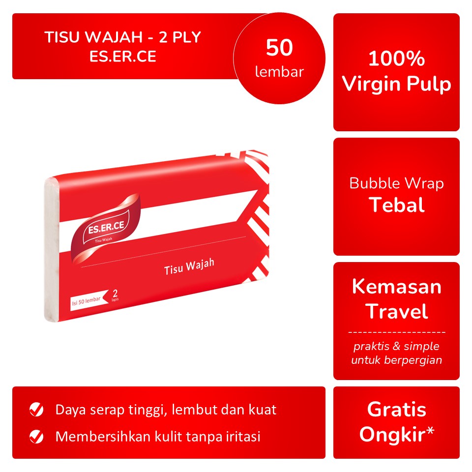 Jual Tisu Wajah ES.ER.CE 50 sheets 2 ply - Travel Pack | Shopee Indonesia