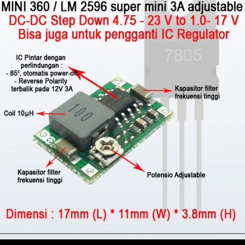 Jual Step Down Mini360 Buck Converter Mini 360 2A DC To DC 5V-23V to 1 ...