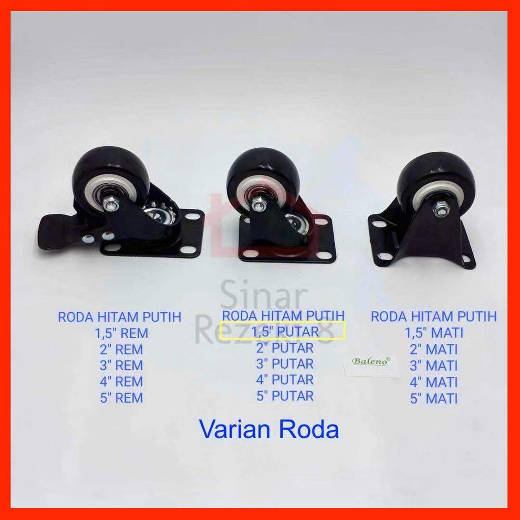 Jual Roda Pu HITAM 1,5” inch HIDUP PUTAR / Caster Troly Troli Rubber ...