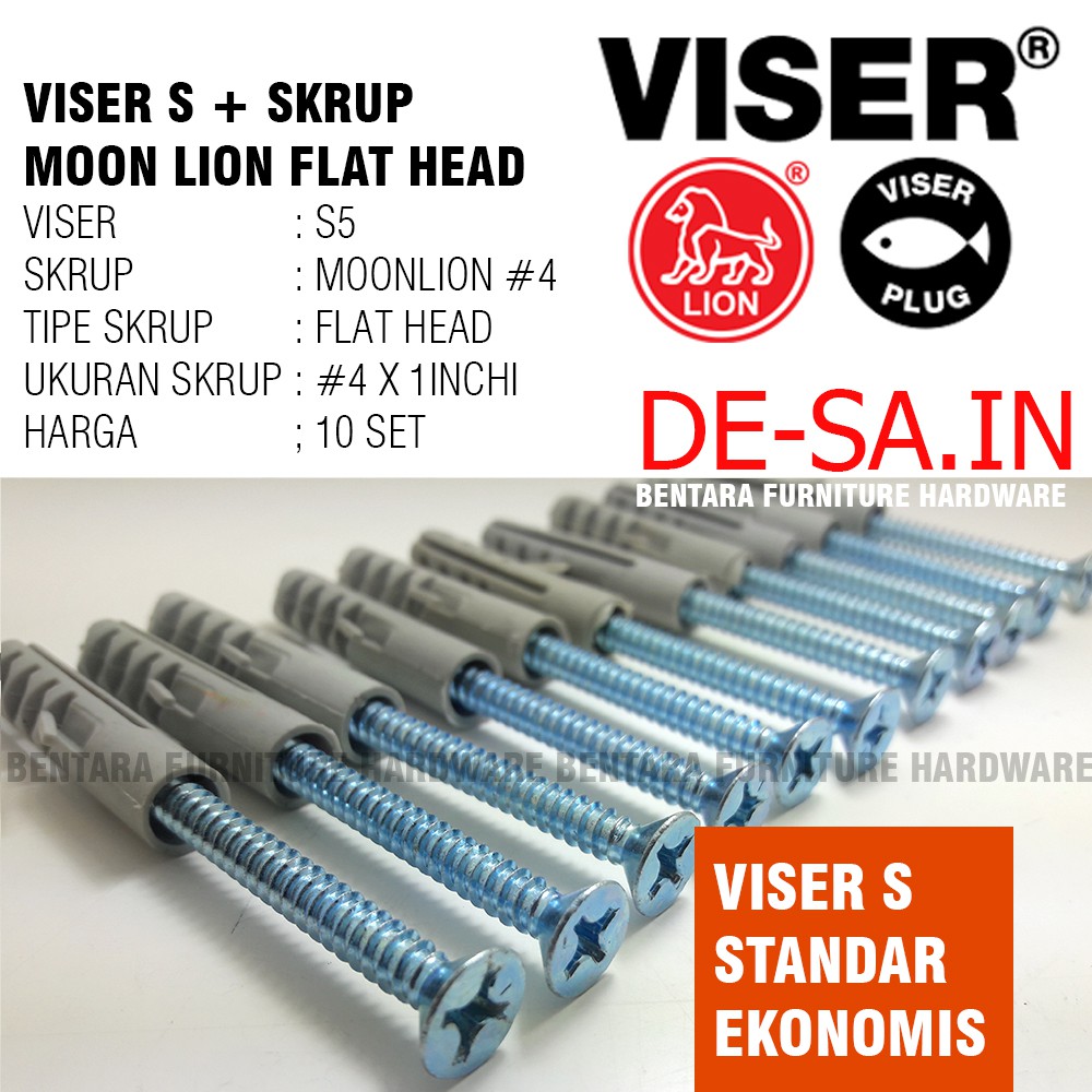 Jual 10 x Viser S5 + Screw Flat Head Moon Lion #4 x 1" - Skrup Angkur ...