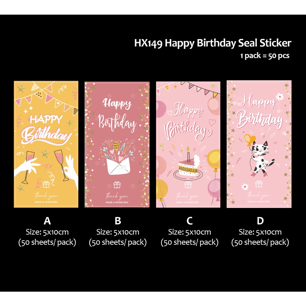 Jual HX149 [50 pcs] Happy Birthday Seal Thank You Sticker Segel Kotak ...