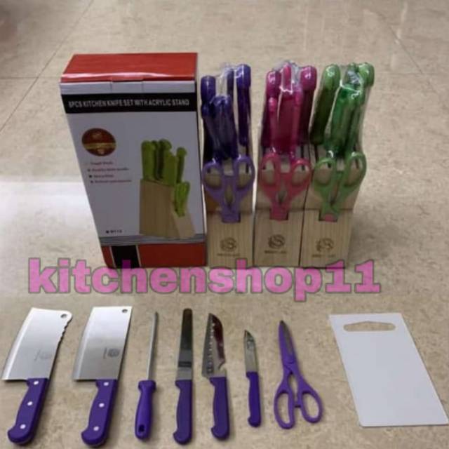 Jual Pisau dapur set + talenan 8pc / pisau set 8pcs / kitchen knife set ...