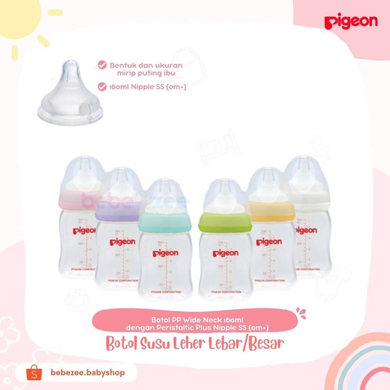 Jual PIGEON Botol Pp Wide Neck 160Ml With Peristaltic Plus Nipple/Botol Dot Susu | Shopee Indonesia