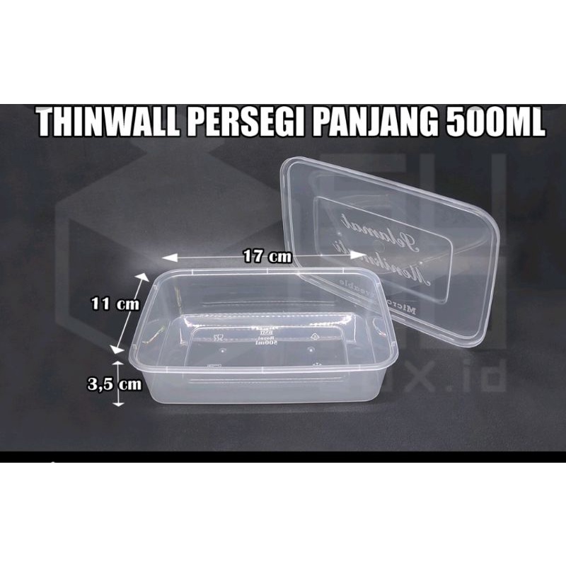 Jual Thinwall Persegi Panjang 500ml Tutup Kotak Makan Plastik 500