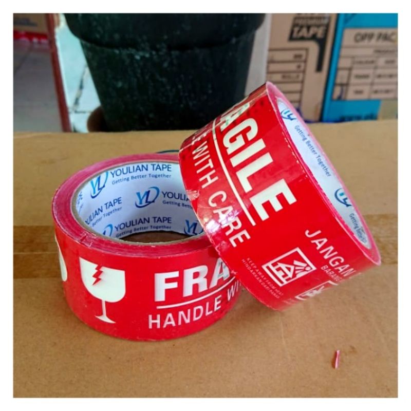 Jual LAKBAN FRAGILE MERAH dan PUTIH 2”inch(48MM x 80 Y) OPP/Isolasi ...