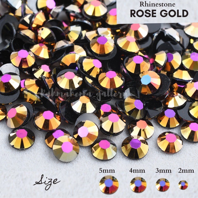 Jual 1.000pcs Rhinestone ROSE GOLD AB size 2,3,4,5mm gemstone henna ...