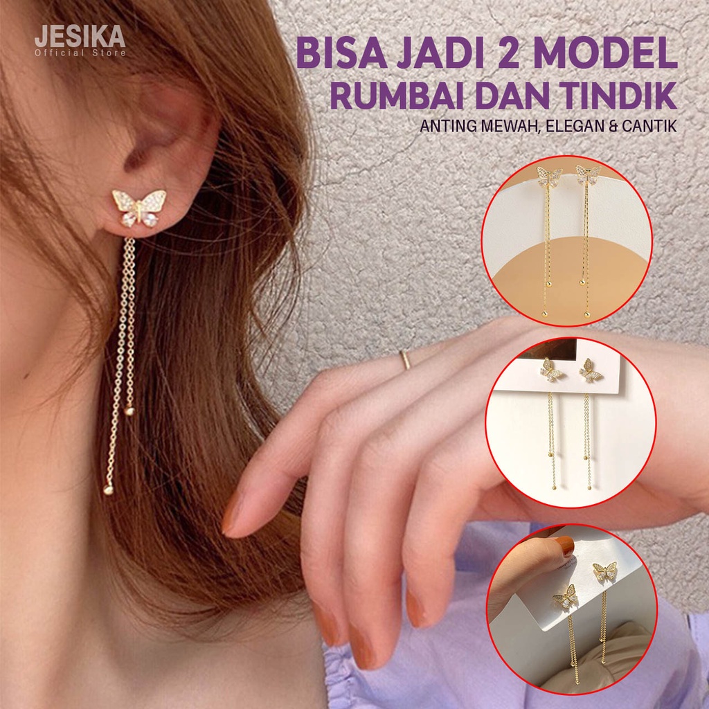 Jual Anting korea wanita kupu panjang model tusuk tindik gantung rumbai ...