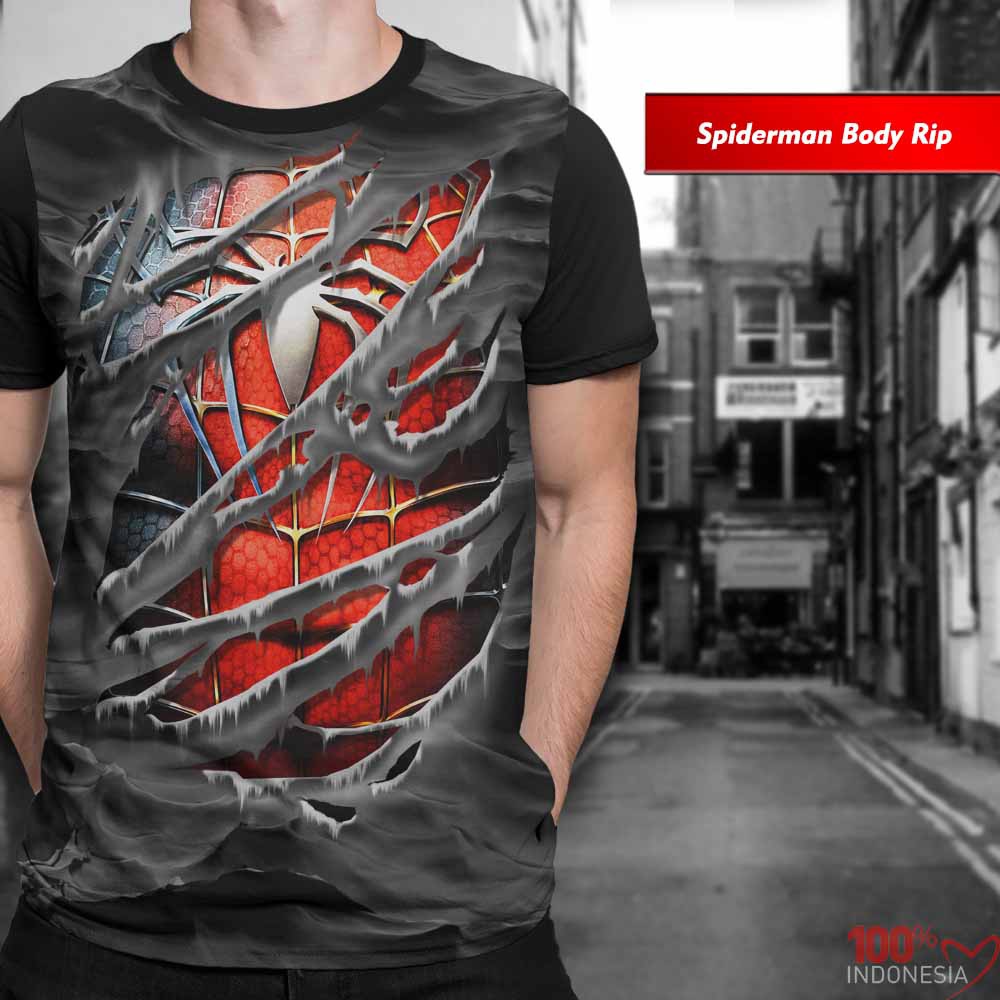 Jual Kaos Print 3D Superhero Limited Spiderman Body Ripped -Grosir Kaos ...