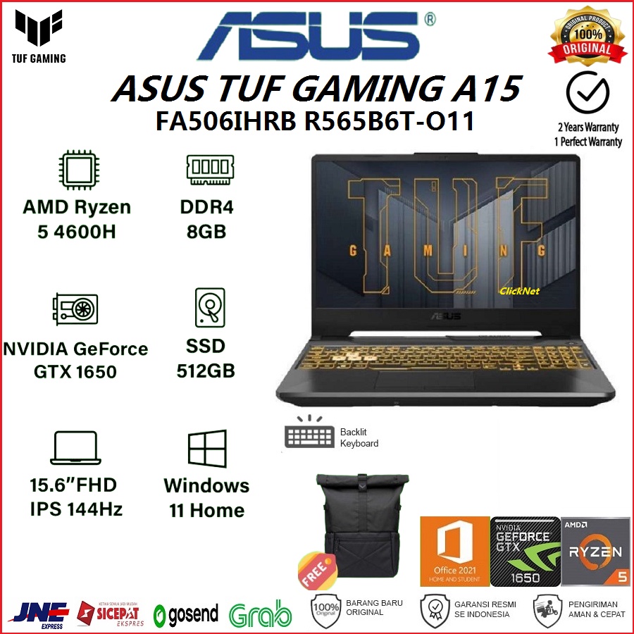 Jual ASUS TUF FA506IHRB-R565B6T-O11 AMD Ryzen 5-4600H 8GB 512GB SSD ...