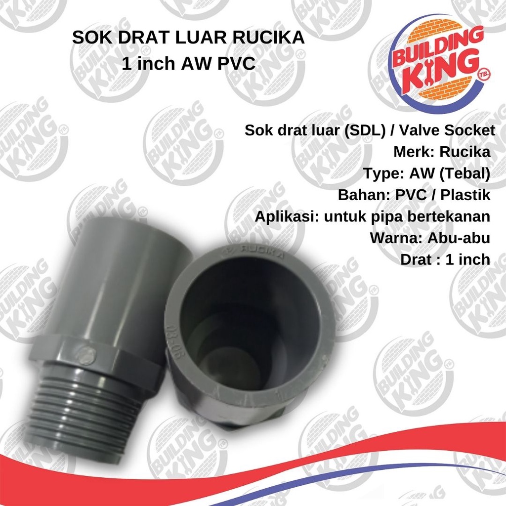Jual Fitting PVC Rucika Sok Drat Luar AW SDL 1" INCH Valve Socket Sock ...