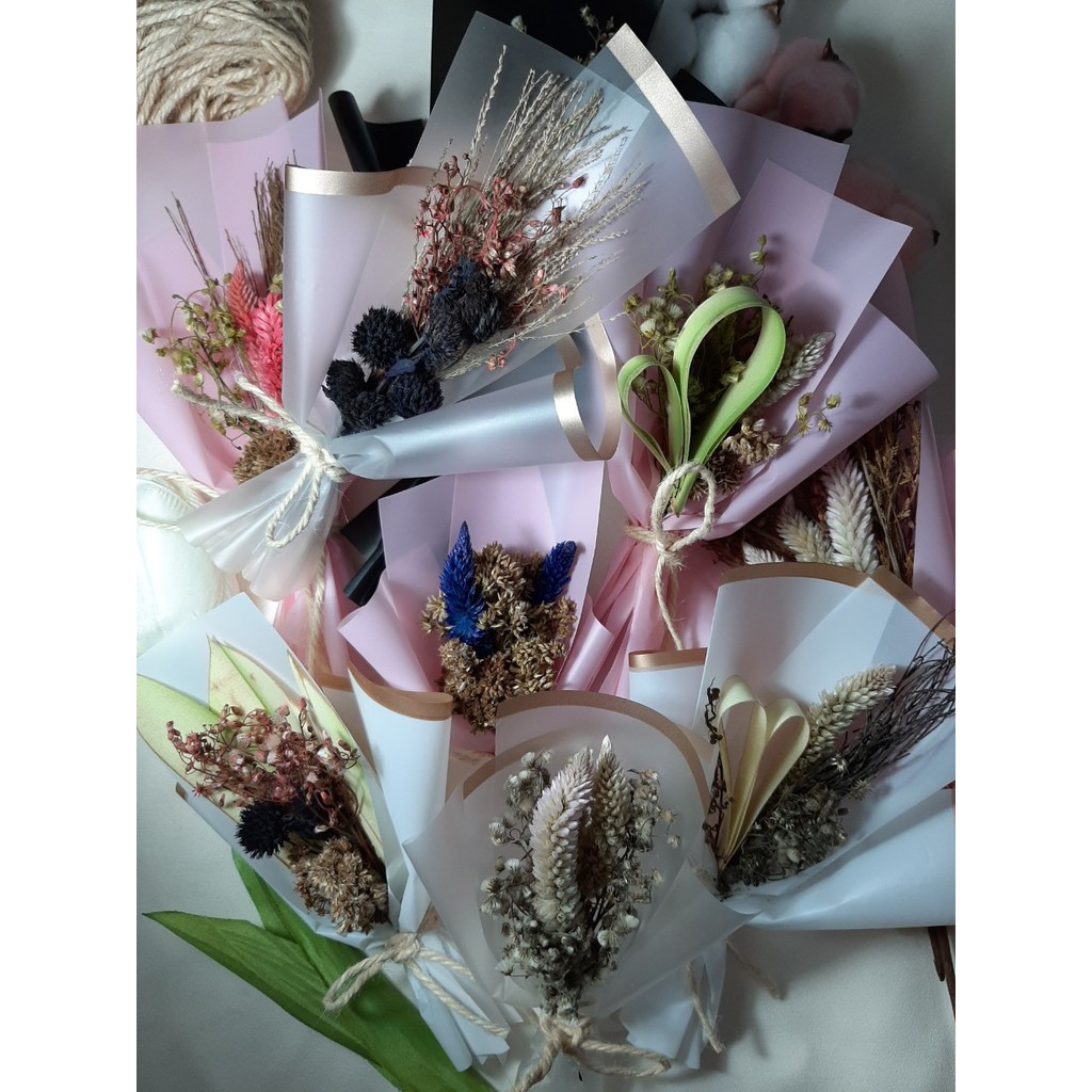 Jual Buket Bunga Mini Kering/Mini Dried Flower Bouquet (FREE BUBBLE ...