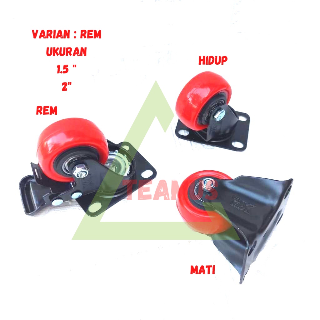 Jual RODA TROLI TROLLEY PVC MERAH 1.5 INCI TIPE HIDUP - MATI - REM ...
